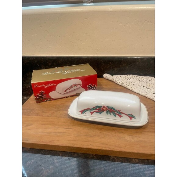 Dining | Poinsettia Ribbons Porcelain Covered Butter Dish | Poshmark